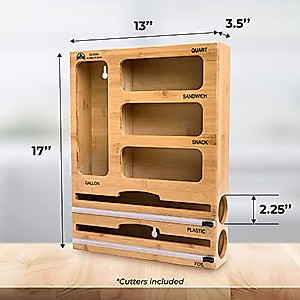 Declutter - Bamboo Ziploc Bag Organizer with Dual Dispensers and Cutters - Kitchen and Home Organization Tool for Gallon, Quart, Sandwich, Snack Bags - Fits in Kitchen Cabinets and Drawers