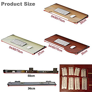 Computer Desk Keyboard Tray Shelf - Under Desk Sliding, Wooden Desk Extender Tray 54/60/70 cm, with Slide, Pull Out Keyboard Platforms Keyboard Drawer Height Adjustable