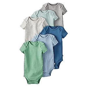 little planet by carter's unisex-baby 6-pack Organic Cotton Short-sleeve Rib Bodysuits, Blue Multi, 3 Months