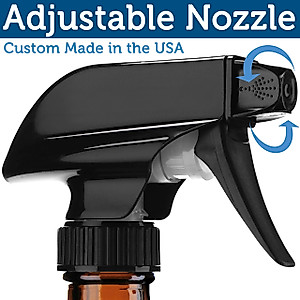 Sally's Organics Empty Amber Glass Spray Bottle - Large 16 oz Refillable Container for Essential Oils, Cleaning Products, or Aromatherapy - Black Trigger Sprayer w/Mist and Stream Settings - 6 Pack