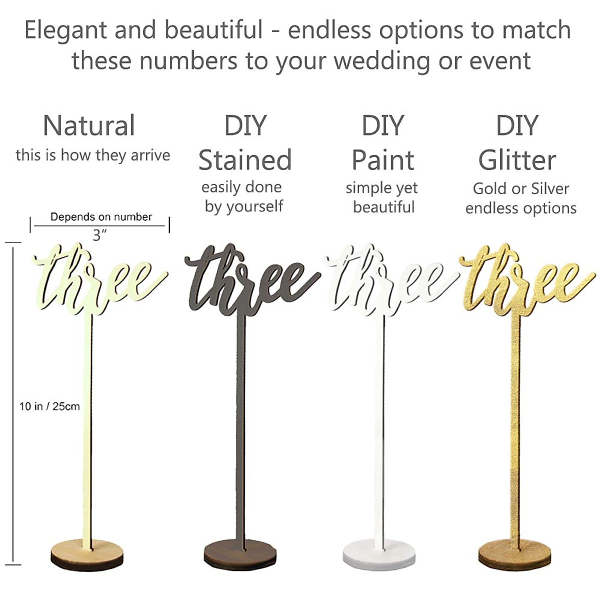 Activ8 Elegant Wooden Wedding Table Numbers | 13-25 Pack | Calligraphy Sticks Including Extra Thick Solid Base | Reception Party Home Decoration Centerpiece (Numbers 13-25, 10 inches 25cm)