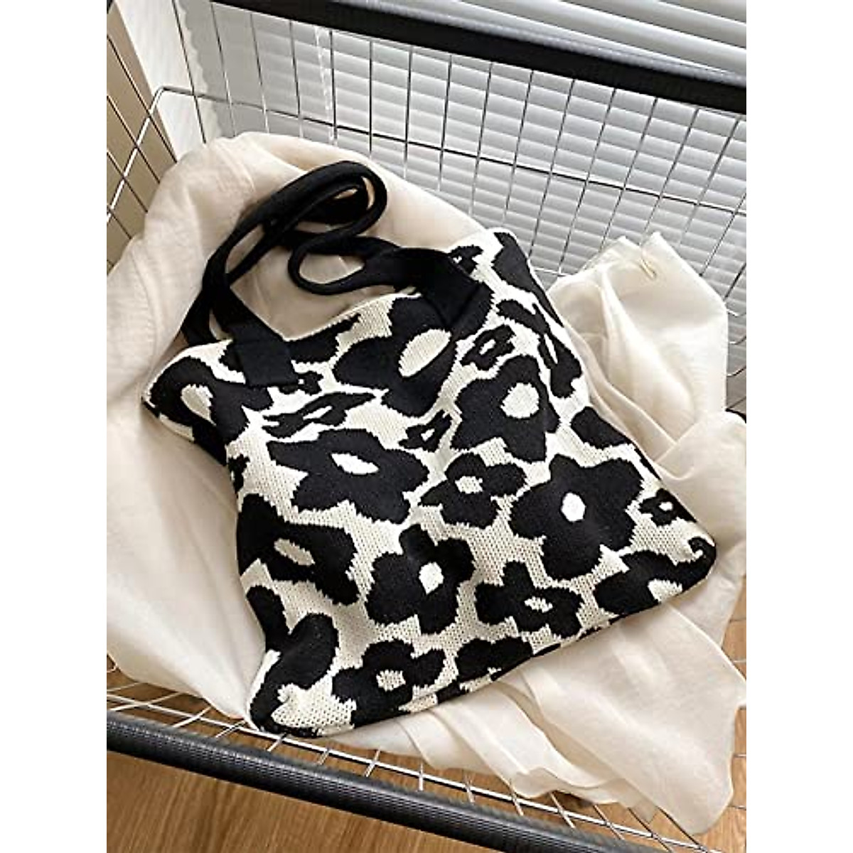 ENBEI Women's tote bags aesthetic Shoulder Handbags Hand crocheted Bags large Shoulder Shopping Bag large satchel cute Bag （flowers）