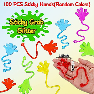 100PCS Glitter Sticky Hands Party Favors for Kids Birthday Supplies Halloween Goodie Bag Stuffers Classroom Treasure Box Carnival Prizes Bulk Treat Gift Trinkets Pinata Filler Stuff Mini Stretchy Toys