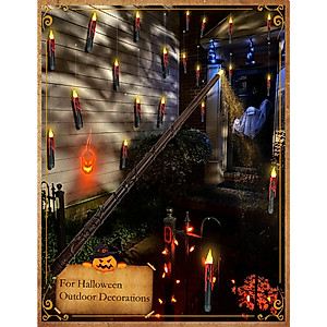 Qaeshi Floating Candles with Wand Remote, 10Pcs Magic Warm Flickering Flameless Hanging Candles,Battery Operated Window LED Taper Lights for Halloween Christmas Decor Home Party