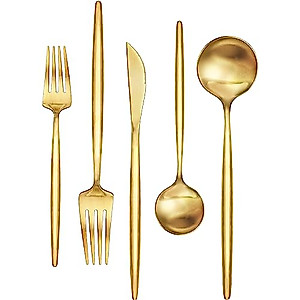 30-Piece Gold Silverware Set, Flatware Set for 6, Food-Grade Stainless Steel Cutlery Set, Includes Spoons Forks Knives, Kitchen Cutlery for Home Office Restaurant Hotel