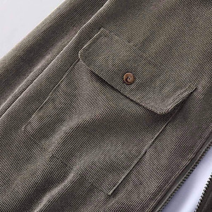 F_Gotal Mens Long Sleeve Thick Zip Up Corduroy Shirt Casual Button Down Jackets Tops Blouse Pullover Jumper Sweatshirts Green