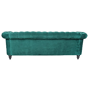 NOSGA Modern Chesterfield Fabric 3 Seater Couch Furniture, Deep Button Tufted Chesterfield Velvet Sofa with Scroll Arms, Upholstery Nailhead Trim Sofa Couches for Living Room(Green)