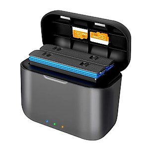 Fast Battery Charger Hub for Insta360 X3,Quick Portable 2 Channel Battery Charging Storage Station with Misro SD Card Slots and USB Type C Cable,Up 80% Charge in 35 Minutes(No Batteries Include)