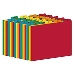 25 Alphabet Dividers – Letter Size File Dividers, Heavyweight Manila Guides A-Z Dividers, 5 Assorted Colors, 1/5 Cut Tab Positions File Cabinet Dividers and Desk Organizer