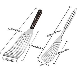 TENTA TENTA KITCHEN Set of 2 Stainless Steel Fish Spatula and Fish Turner Wooden Handle and Stainless Steel Handle Slotted Turner BBQ Fry Turner for Cooking Fish/Meat/Dumpling