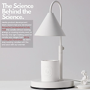 Hestia Angelo Candle Warmer, Adjustable Lamp for Yankee Candle Large Jar and 3 Wick Candles, Top Overhead Shade Warmers, 110-120V, Electric Auto Shut Melter Candle Warming Lamps (White, Timer)