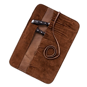 Angus Stoke Knife Roll Bag Genuine Leather – Chef`s knife bag 7 slots/for up to 11" knives – Leather Knife Case Steve (brown)