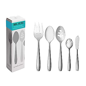 Radley & Stowe 60-Piece Flatware Durable Stainless Steel Silverware + 5-Piece Serving Set Bundle (Service for 12)