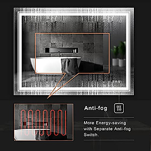 FRALIMK Lighted Bathroom LED Mirror 32" x 44" Wall Mounted Vanity Mirror Dimmable Led Makeup Mirror with High Lumen Anti-Fog Bathroom Vanity Mirror, Horizontally/Vertically Hanging