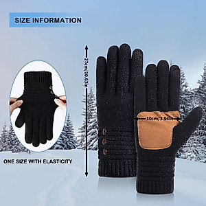 Gloves for Women, Winter Gloves Women Warm Merino Wool Cable Knit with Thick Thermal Thinsulate Lined, Gloves for Cold Weather with Touchscreen Fingers Anti-Slip (Black)