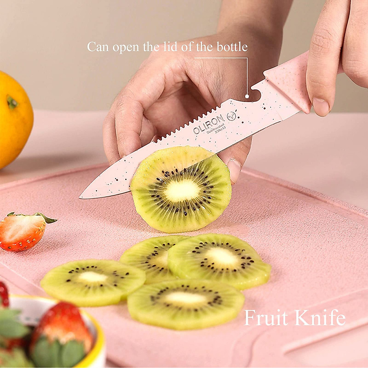 Knife Set of 7, Professional Stainless Steel Japanese Kitchen Knife Set with Cutting Board and Acrylic Stand, Non-Stick Coating Cooking Knife with Gift Box for Women Gifts (Pink)