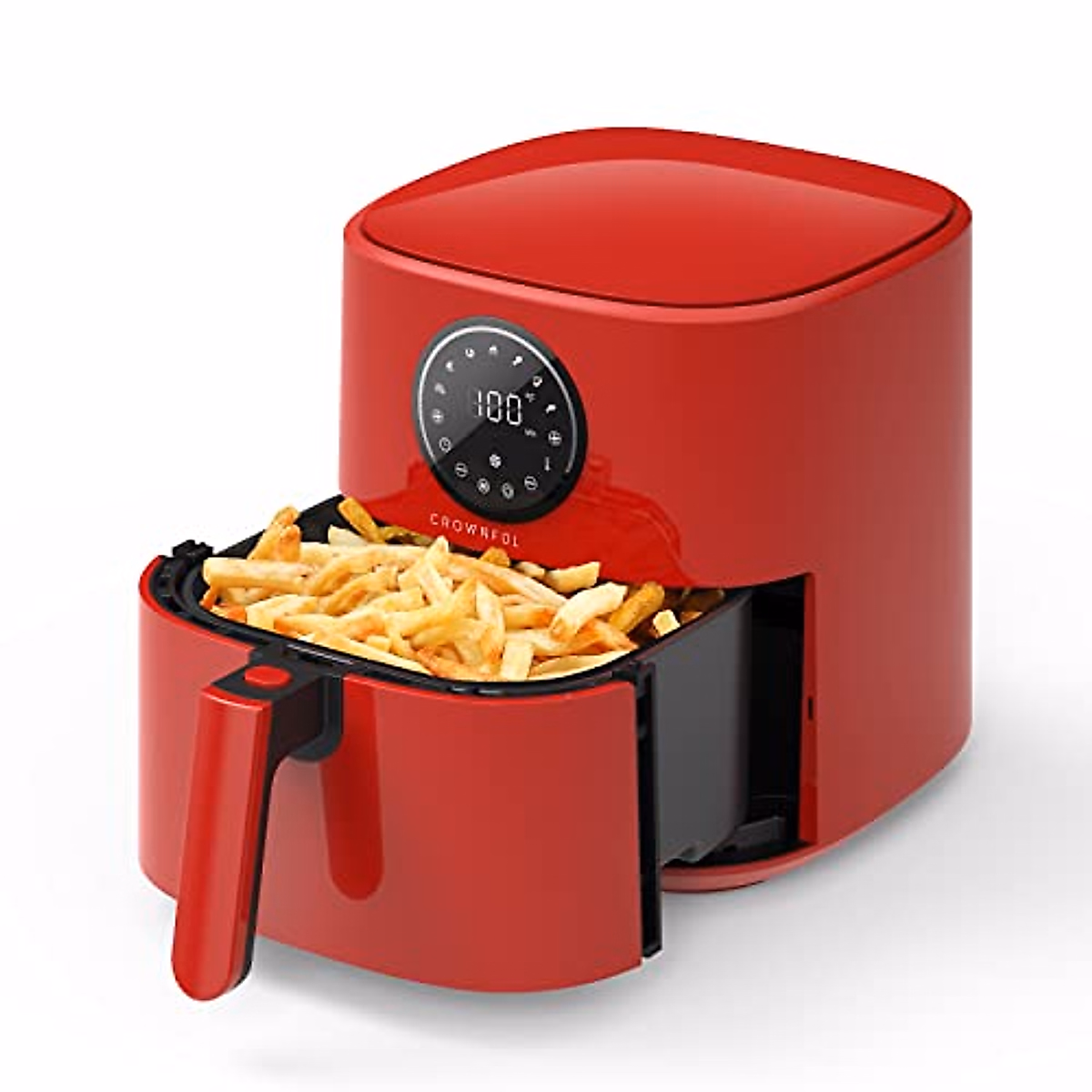 CROWNFUL 5 Quart Air Fryer, Electric Hot Oven Oilless Cooker，LCD Digital Touch Screen with 7 Cooking Presets and 53 Recipes, Nonstick Basket，1500W ETL Listed (Red)