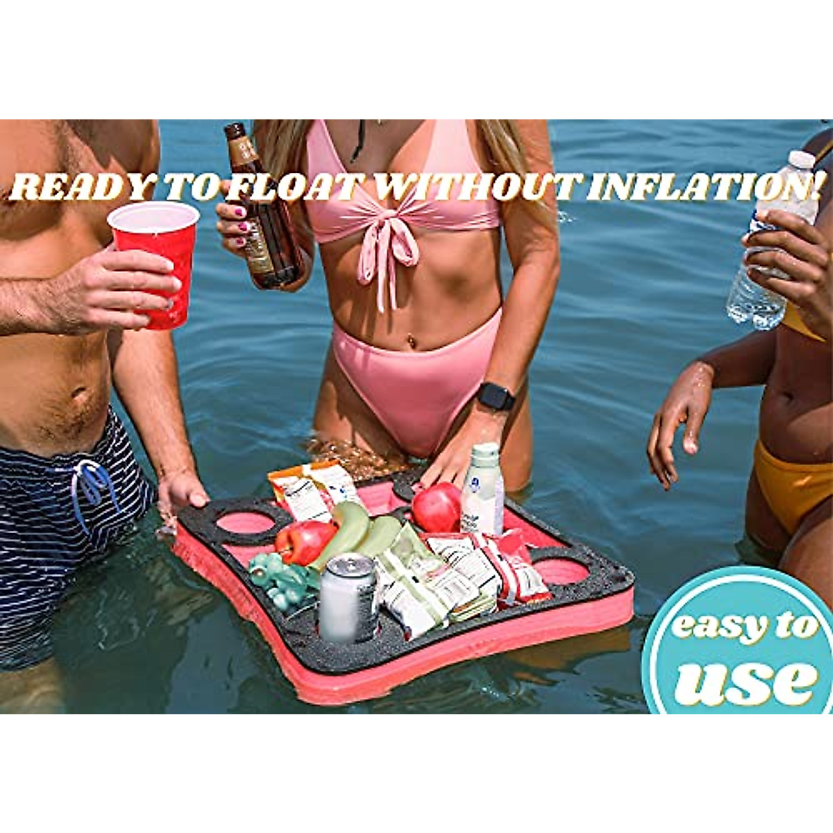 Polar Whale Floating Drink Holder Red and Black Refreshment Table Tray for Pool or Beach Party Float Lounge Durable Black Foam 17.5 Inches Large 10 Compartment UV Resistant