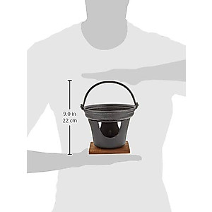 Asahi QSK41 Iron Southern Sukiyaki Pot Stove Set, Cast Iron/Wooden Base: Natural Wood, Japan