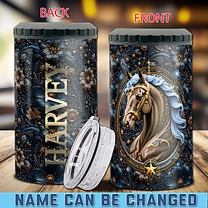 Personalized Horse Can Cooler 4 in 1 Holder Cup with Lid Customized Name 16oz Beer Drinking Gifts for Women Men Girl Birthday Father's Day Mother's day
