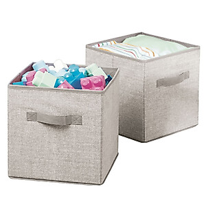 mDesign Small Fabric Collapsible Organizer Cube Bin Box with Front Handle for Cube Furniture Units, Closet or Bedroom Storage, Holds Clothing, Linens, Accessories - Lido Collection - 2 Pack - Linen