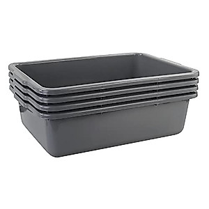 Leendines 4 Packs Plastic Bus Tubs, Grey Commercial Bus Box, 32 L