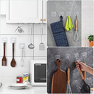 SIAWASE Adhesive Hooks, 22lb(MAX)Heavy Duty Transparent Wall Hooks,Nail Free Sticky with Stainless Hooks,Waterproof,Suitable for Kitchen,Bathroom,Home and Office-24PCS