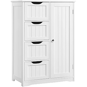 Yaheetech Large Bathroom Floor Cabinet with 4 Dawers and Single Door Cabinet, Freestanding Storage Cabinet Organizer for Bathroom Living Room Hallway, White, 26 x 14 x 35.5 in