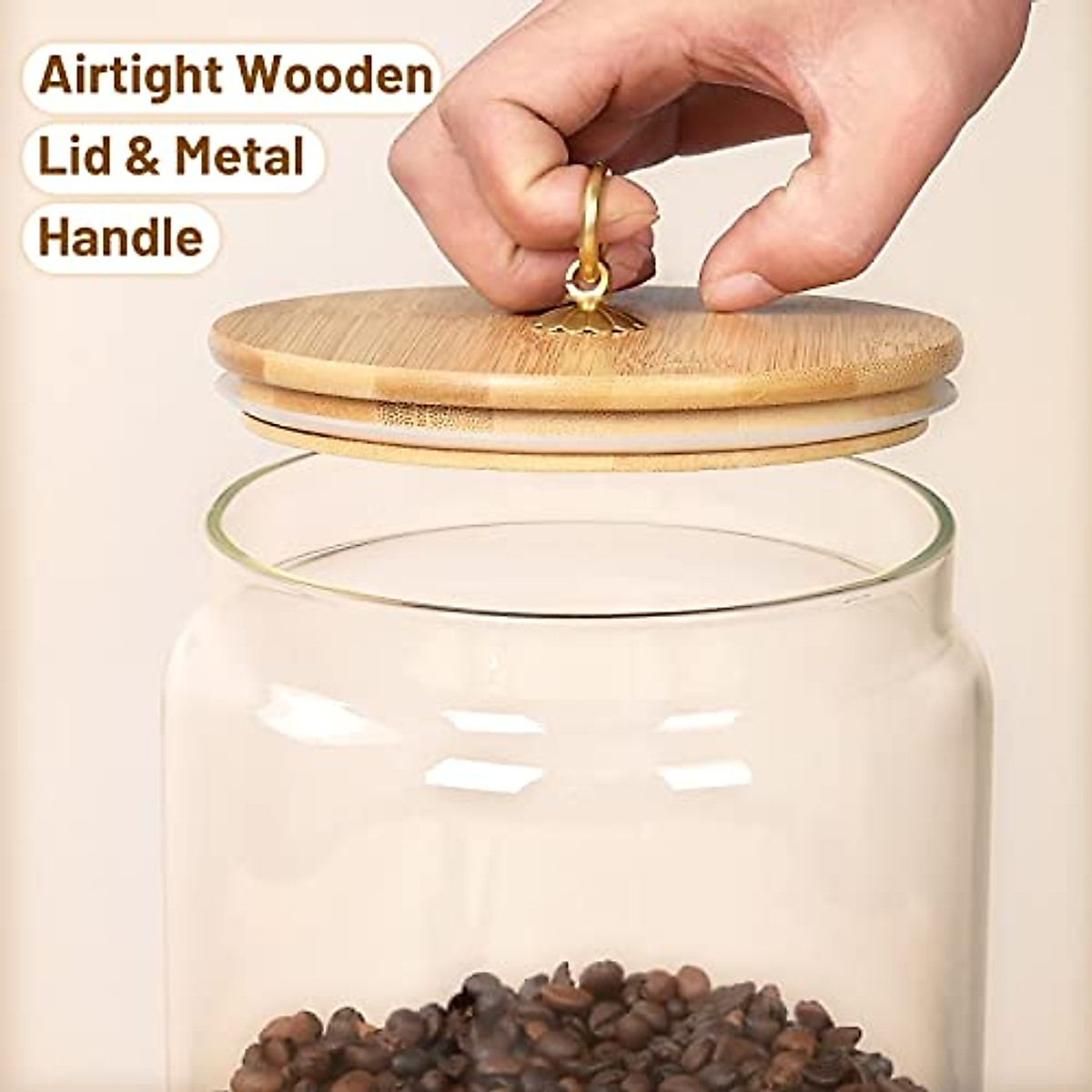 Totexil Large Glass Jars, 1 Gallon Thicken Glass Food Storage Jars with Bamboo Lids, Airtight Glass Canisters with Mental Handle, Kitchen Storage Containers for Coffee Beans, Cookie, Flour, Rice, Nuts