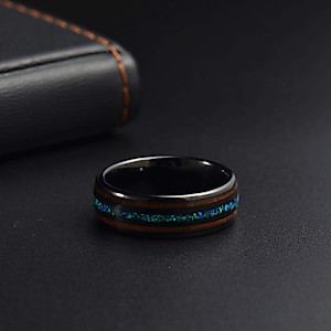 Custom Ring For Women and Men, Tungsten Rings Set For Him And Her Size 9 and 9 8mm Black Ring Inlay Opal and Wood
