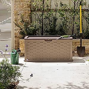 Starplast XXL Sit-On Rattan Style Storage Box: 167.5 Gallon Outdoor Plastic Bin, Weather & Water Resistant, 62.9 x 29.5 x 25 Inches, 2 Colors, 66-811