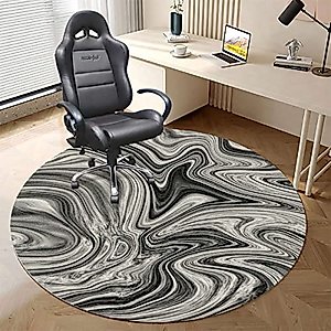 White Grey PU Leather Office Chair Mat for Hardwood Floor, Anti-Slip Desk Chair Mat Marble Color Formation Wavy Desk Chair Mats, Low-Pile Carpet, Anti-Slip Floor Protector Rug Abstract Diameter 59 in