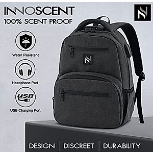 INNOSCENT Mini Smell Proof Backpack With Lock For Men/Women USB & Headphone Port (Dark Grey)