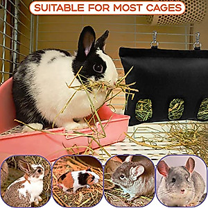 Rabbit Hay Feeder, Bunny Hay Bag for Rabbits, 3 Holes Large Capacity 600D Oxford Cloth Fabric Hanging Hay Feeder Bag for Small Animal (Black)