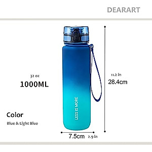DEARART 32oz Blue-Mix Water Bottle With Motivational and Time Marker, BPA FREE Quick Drink Without Straw, Suit Sports Office Gym School ect.