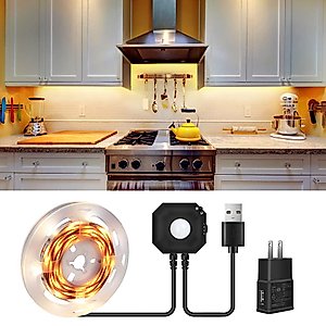 Motion Sensor LED Light Strip, 9.8ft LED Strip Lights with Constant Lighting and Motion Sensing 2 Lighting Modes for Under Cabinets, Closets, Safe Stairs - 3000K Warm White