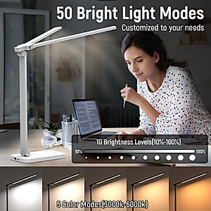 Foldable Desk Lamp for Home Office - Bright Led Desk Light for College Dorm, Dual Swing Arm Dorm Study Desk Lamp, Eye-Caring Architect Desktop Study Lamp, Dimmable Study Light Craft Task Lamp(White)