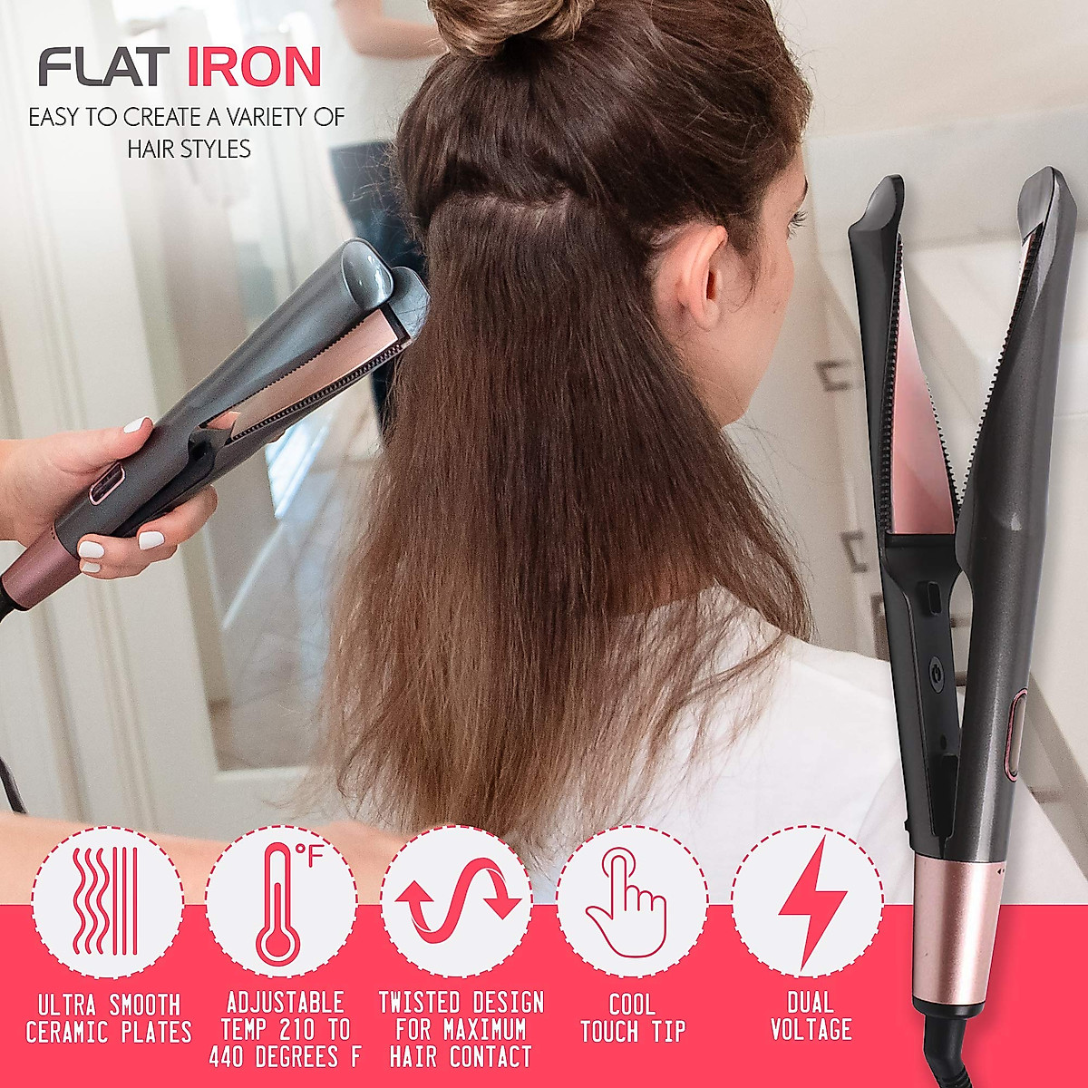 Blenci Interchangeable Curling Wand Set - Professional Curling Iron and Hair Straightener Gift Set Bundle Includes Multi Attachment Styling Wand, Flat Iron, Glove & Travel Case, Gift Idea for Women