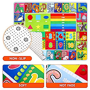 VOSAREA Kids Play Mat Non Slip Floor Mat Educational Rug Playtime Collection Letters Numbers Animals for Kids Toddlers Infant Playroom (140x110cm)