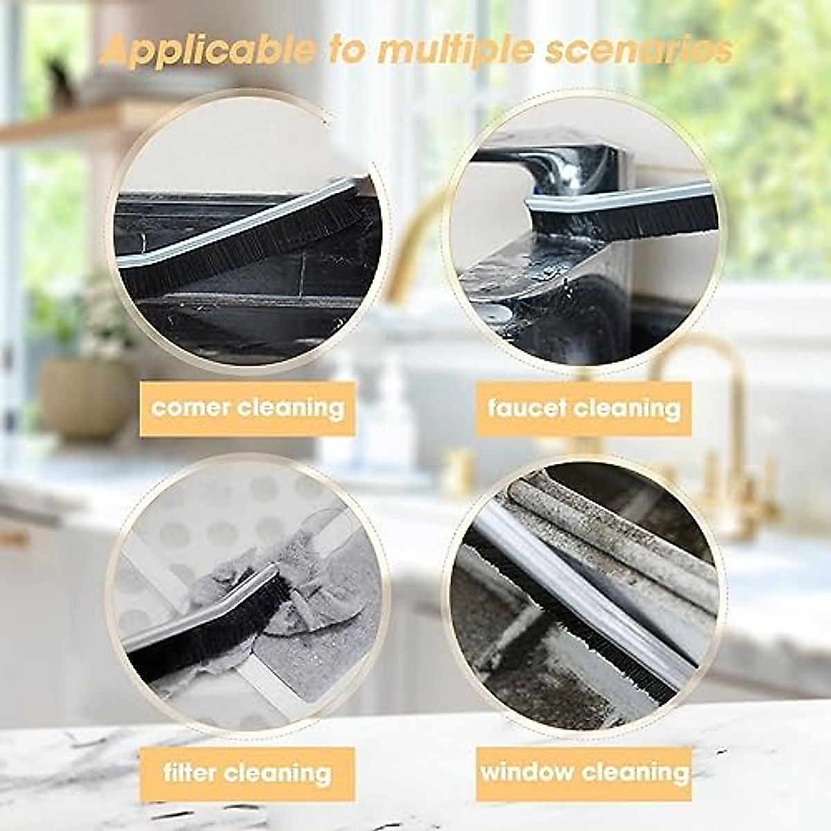 Hard-Bristled Crevice Cleaning Brush, Grout Cleaner Scrub Brush Deep Tile Joints - Stiff Angled Bristles for Showers, Bathtubs, Kitchens - Multi-Surface All-Around Household Cleaning Tool (A*3pcs)