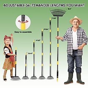 Coopvivi Garden Leaf Rakes, 6FT Rakes for Lawns Heavy Duty 25 Metal Tines 18.5 inch Wide, Adjustable Long Steel Handle, Rakes for Leaves, Gathering Shrub, Leveling Grass, Flower Beds, Yards