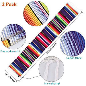 Dreamtop 2 Packs Mexican Table Runner 14 x 84 inch, Serape Table Runner for Mexican Party Wedding Decorations Outdoor Picnics Dining Table, Fringe Cotton Table Runners with 2 Pack Mexican Party Picado