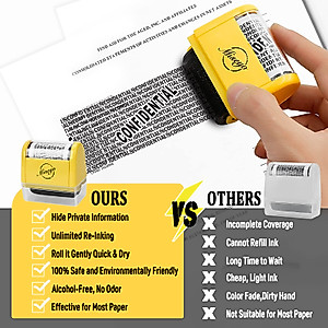 Miseyo Wide Roller Stamp Identity Theft Stamp 1.5 Inch Perfect for Privacy Protection - Yellow