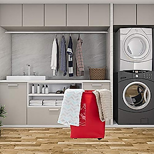 Mind Reader 65 Liter Rolling Laundry Hamper, Fabric Laundry Basket, Dirty Clothes Storage, Bathroom, Bedroom, Closet, Laundry Room, Red