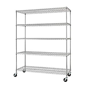 TRINITY EcoStorage Heavy Duty 5-Tier Adjustable Wire Shelving with Wheels for Kitchen Organization, Garage Storage, Laundry Room, NSF Certified, 800 to 4000 Pound Capacity, Chrome, 60 by 24 by 72-Inch