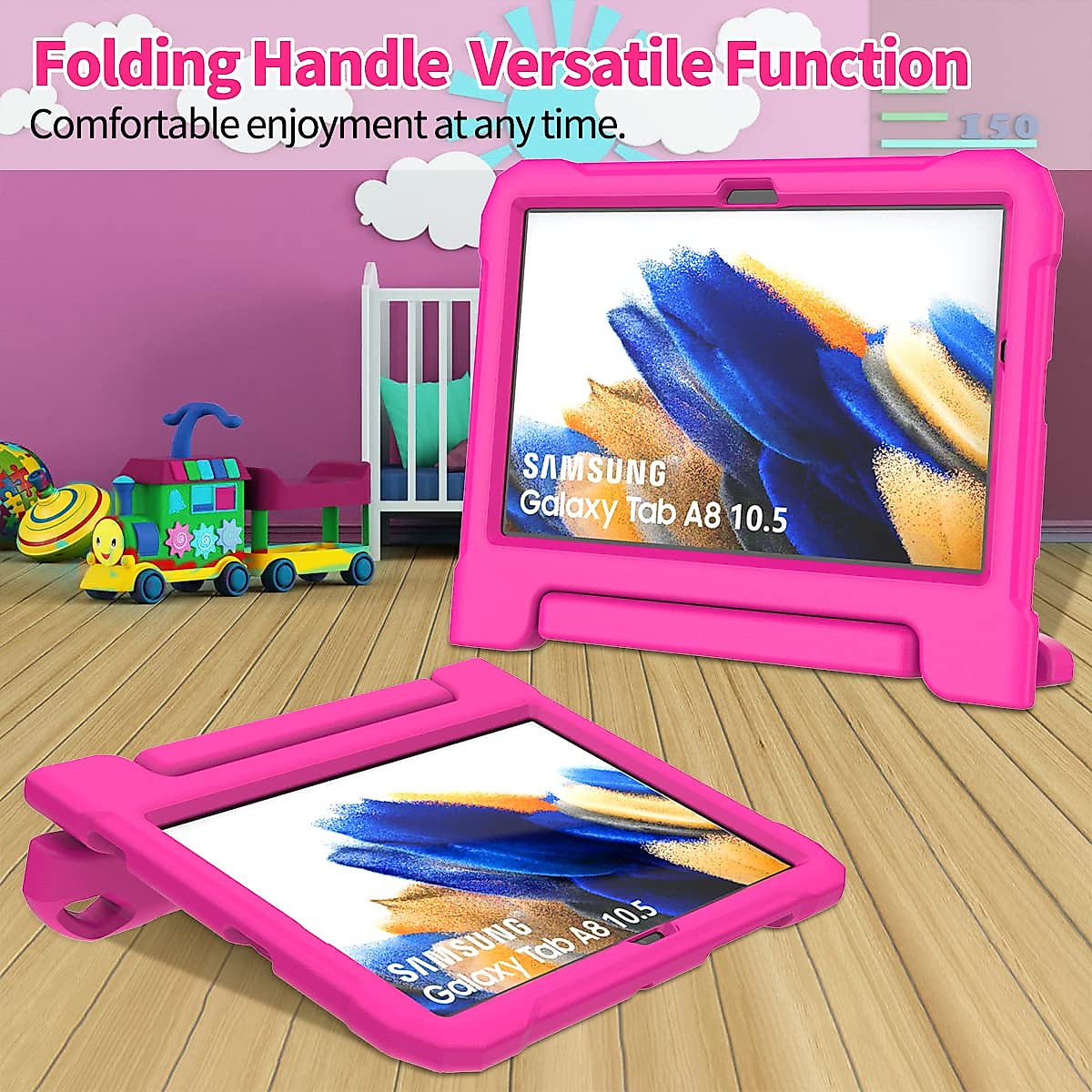 RTOBX Kids Case for Samsung Galaxy Tab A8 10.5 Inch 2022, Galaxy Tab A8 Case with Screen Protector, Shockproof Handle Stand Case for Samsung Galaxy Tab A8 10.5” 2022 (SM-X200/SM-X205/SM-X207), Pink