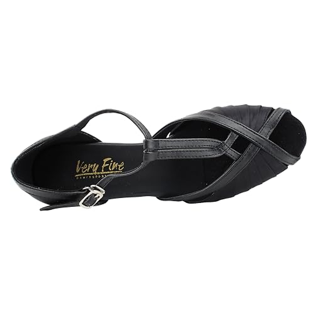 Very Fine Womens Dance Shoe Gabriella Bachata Swing Salsa Latin Ballroom Black Satin 2.5" Heel 9.5 US