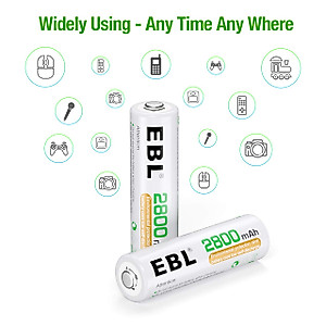 EBL Rechargeable AA Batteries 1.2V 2800mAh Precharged Ni-MH AA Battery New Retail Package, Pack of 8