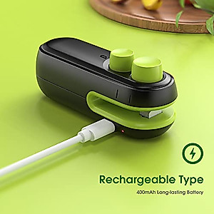 Mini Bag Sealer, 2 in 1 Heat Sealer For Snacks, Rechargeable Handheld Plastic Bag Resealer, Vacuum Bag Sealing Machine Portable, Keep Food Chips Cookies Fresh Black/Green