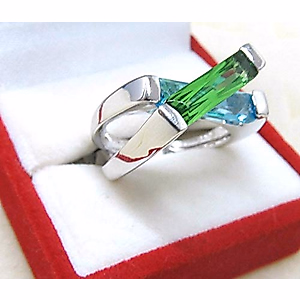 R98S 4.0ct. Blue & Green Helenite Floating Crossover Sterling Silver Modern Ring (9)